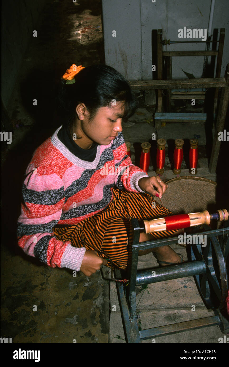Myanmar Burma Mandalay crafts Acheik Lunyargyaw factory girls winding ...