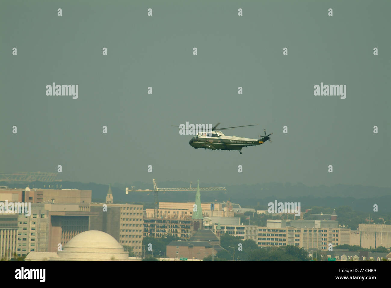 Marine One US Presidential Helicopter flying over Washington DC USA ...
