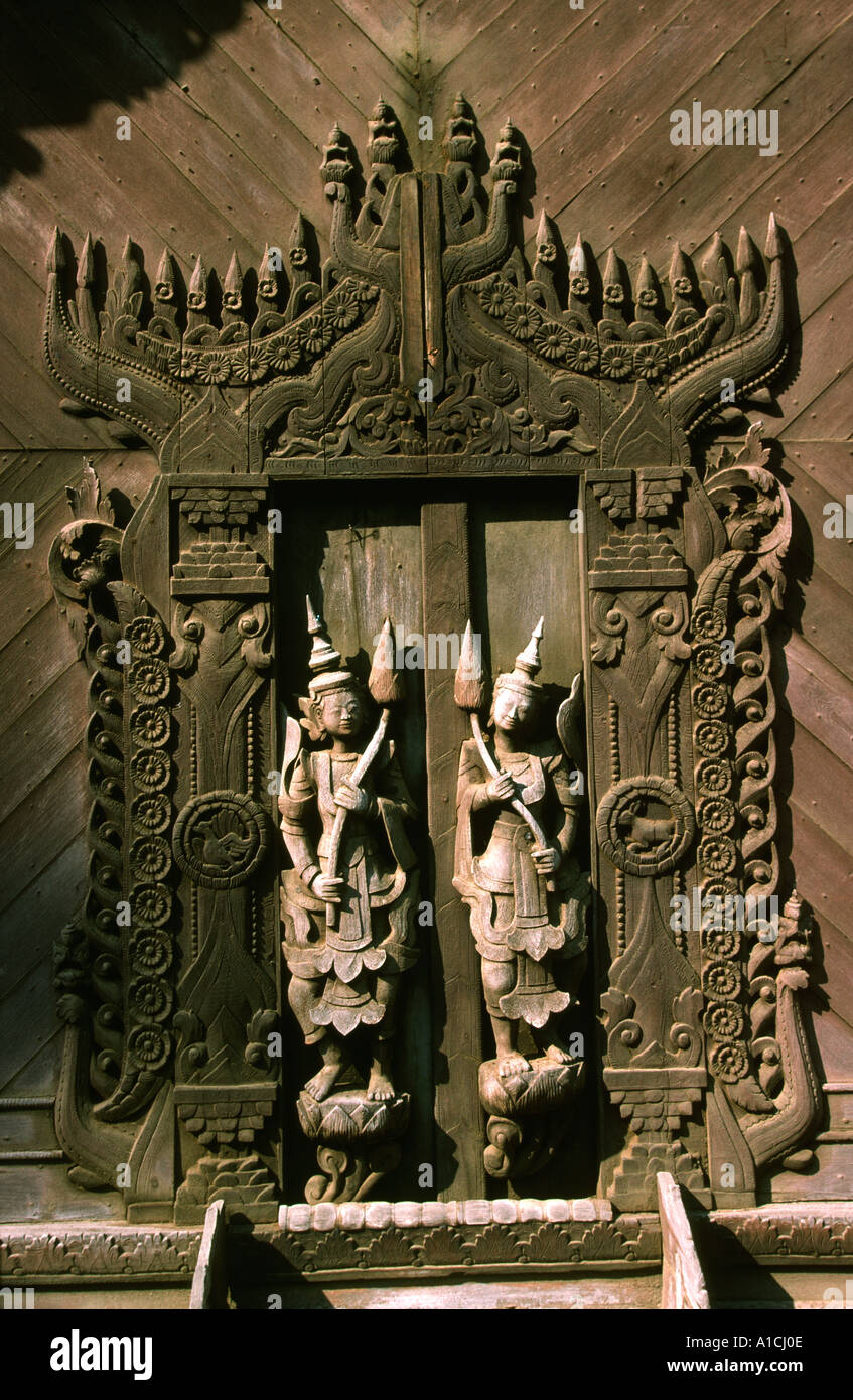Myanmar Burma Mandalay Shwe In Bin Monastery Carved teak door panel ...