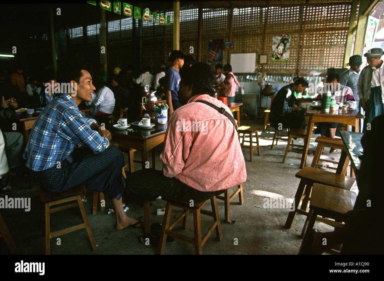 Myanmar Burma Mandalay tea shop interior Stock Photo - Alamy