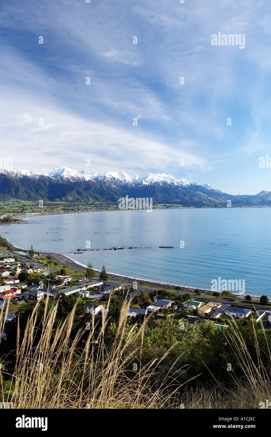 Kaikoura Township and Seaward Kaikoura Ranges Marlborough South Island ...