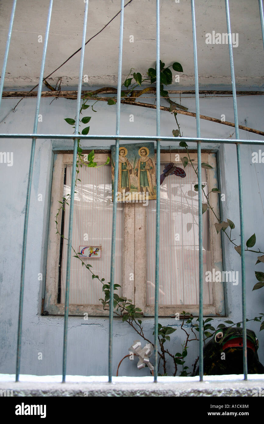 Detail of iconography on a house in Rocinha favela, Rio de Janeiro ...