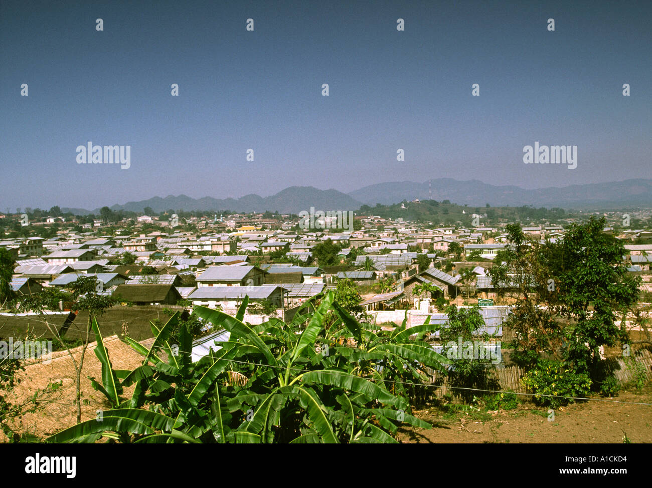 Myanmar Burma Lashio elevated view over the town towards the Chinese ...