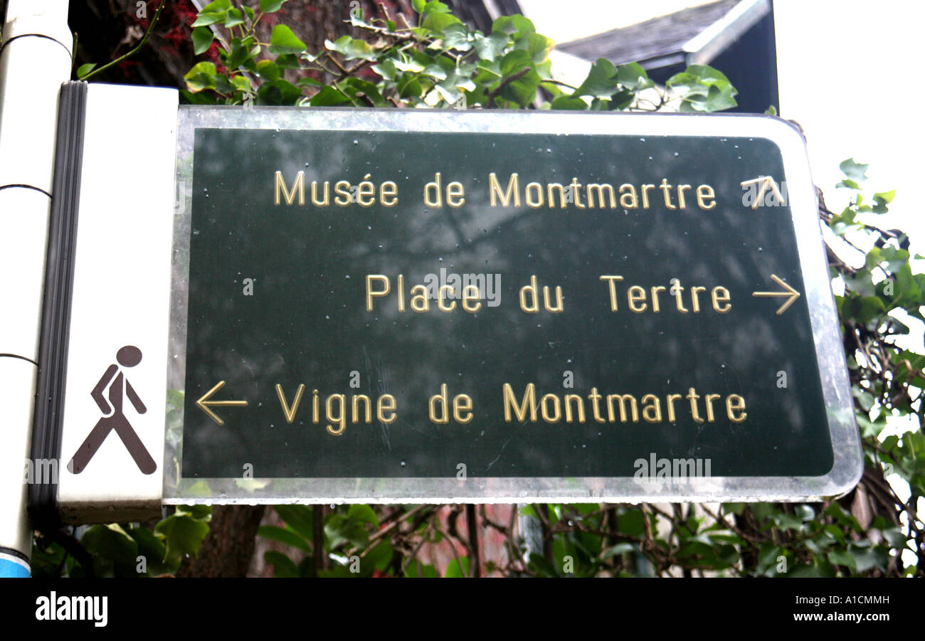 Sign for pedestrians in Montmartre, Paris Stock Photo - Alamy