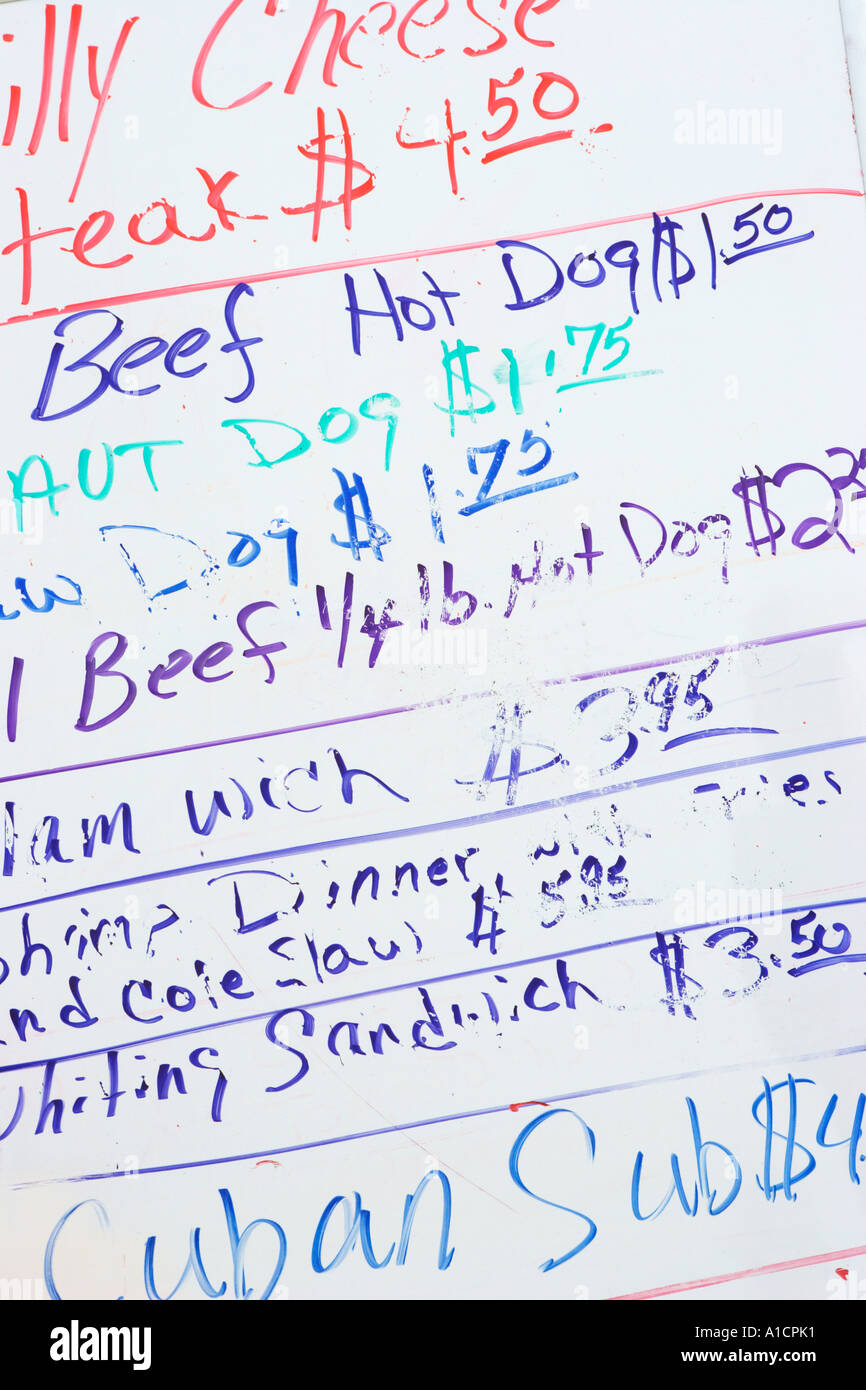 Handwritten menu written on eraseable whiteboard with colorful markers ...