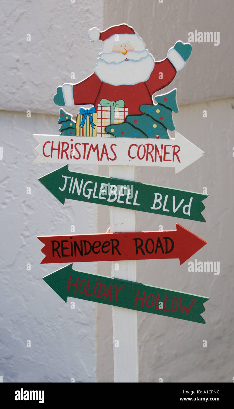 Christmas sign decoration gives directions Stock Photo - Alamy
