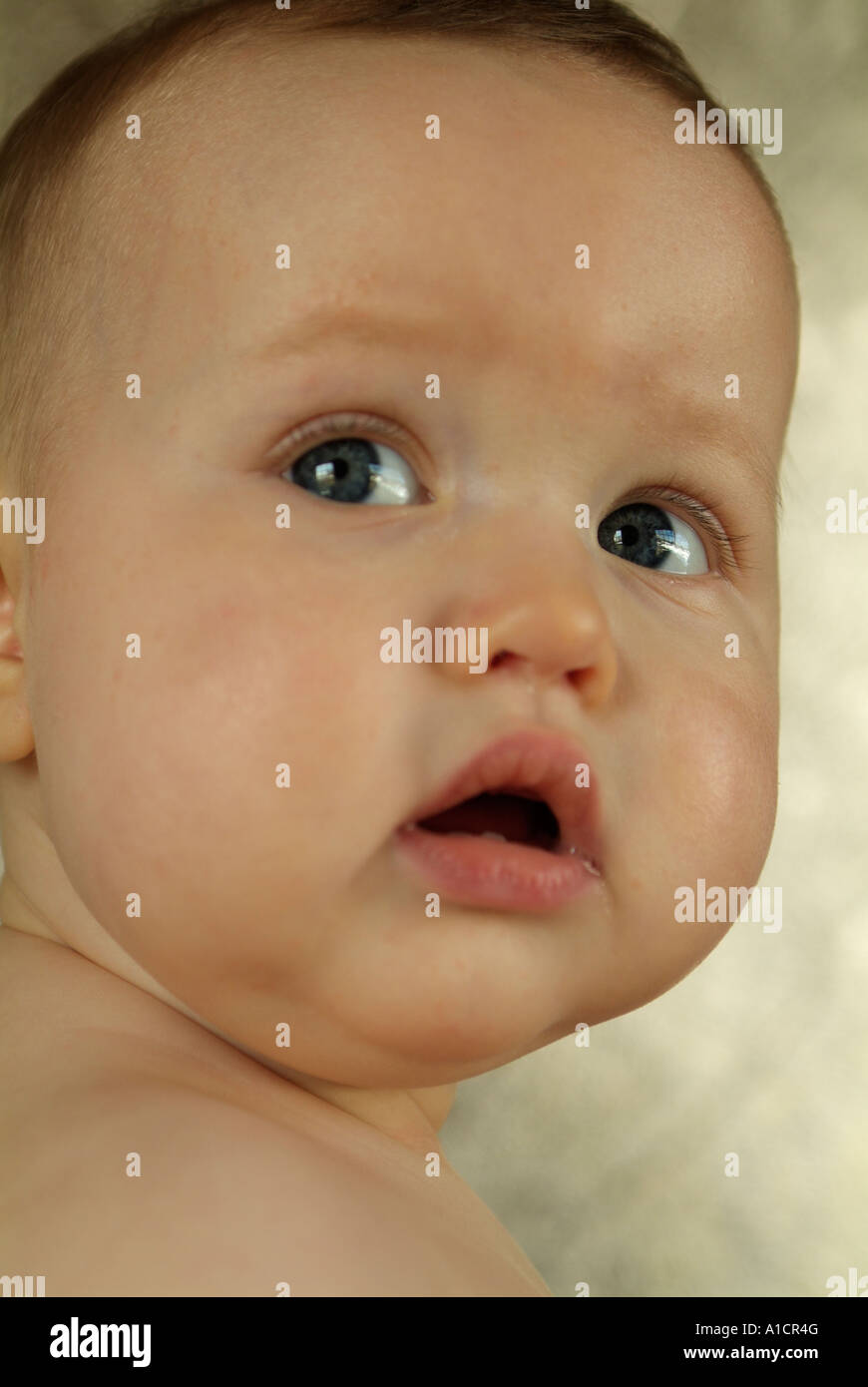 A baby looking up at something. Head shot, portrait Stock Photo - Alamy