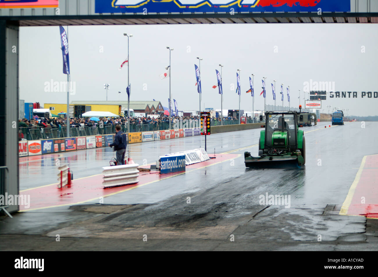 Cleaning the Track Santa Pod Raceway Northamptonshire UK Stock Photo ...