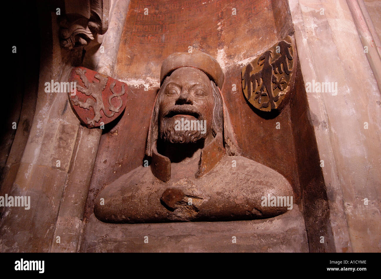 Interior of St Vitus Cathedral Hradcany Castle. Bust of king of Bohemia ...
