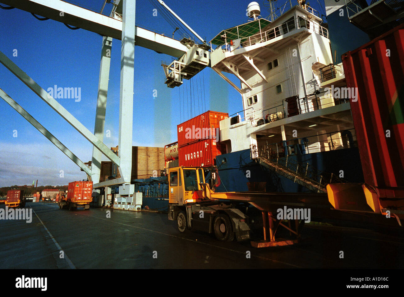 Aarhus Denmark Containers and ship on docks Stock Photo - Alamy