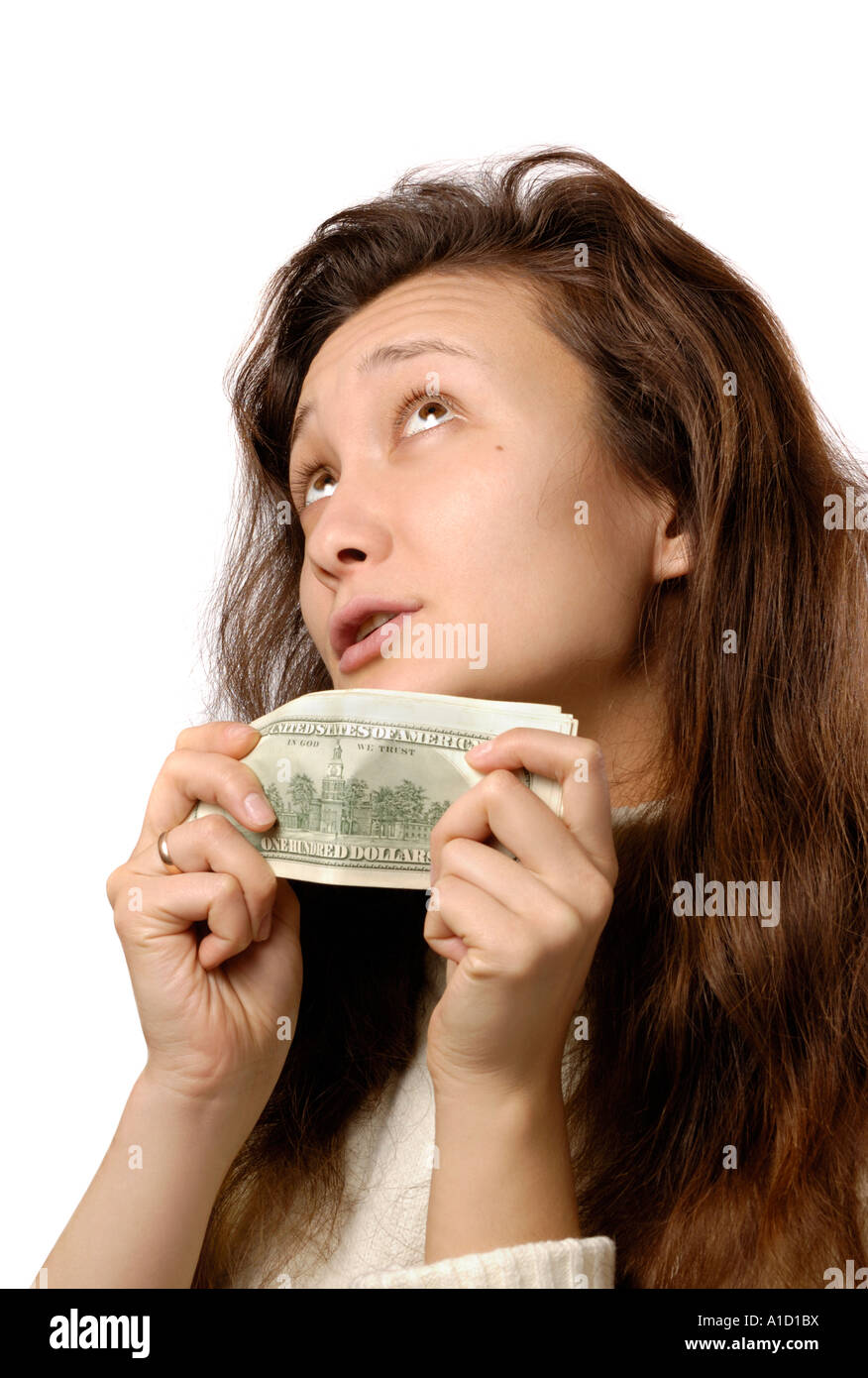Woman With Hundred Dollar Bills Stock Photo - Alamy