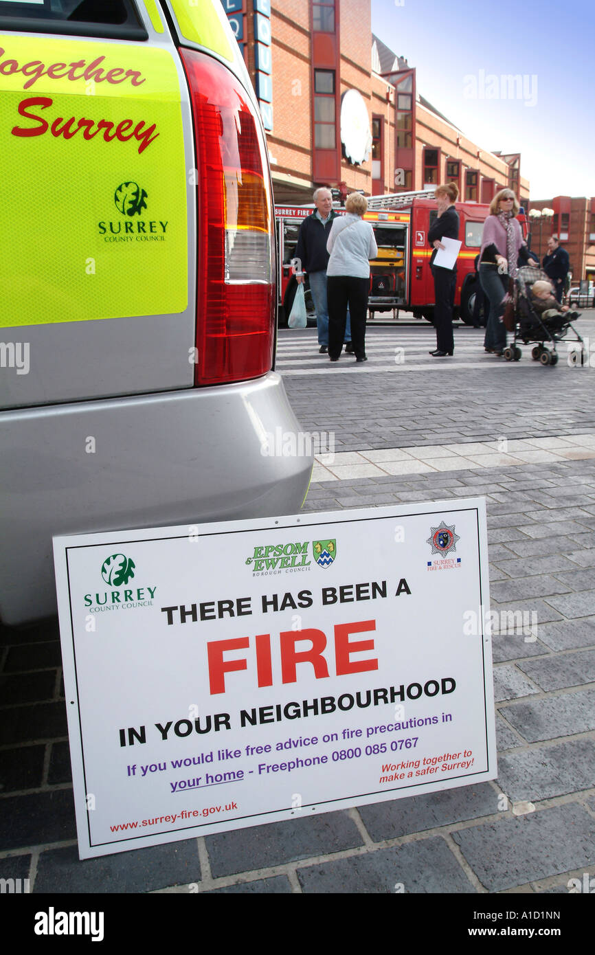 Sign warning community of fire incident Stock Photo - Alamy