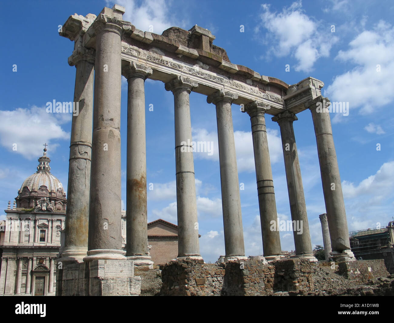 Ionic columns at Saturn´s temple at Roman Forum. Rome. Italy Stock ...