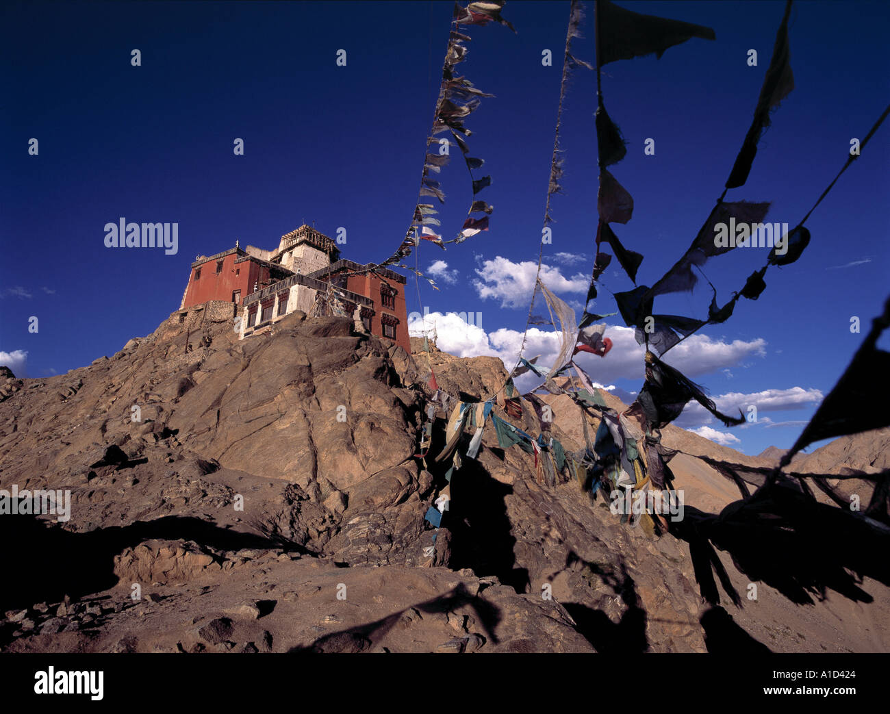 Leh Gompa Ladakh Tibetan prayer flags Stock Photo - Alamy