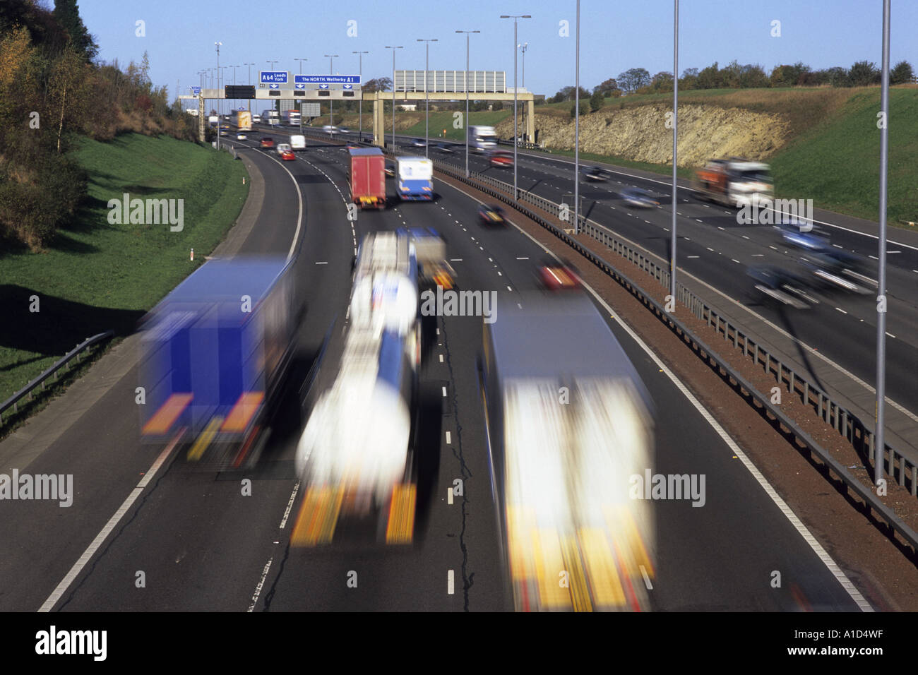 vehicles travelling at speed on the A1/M1 motorway near leeds yorkshire ...