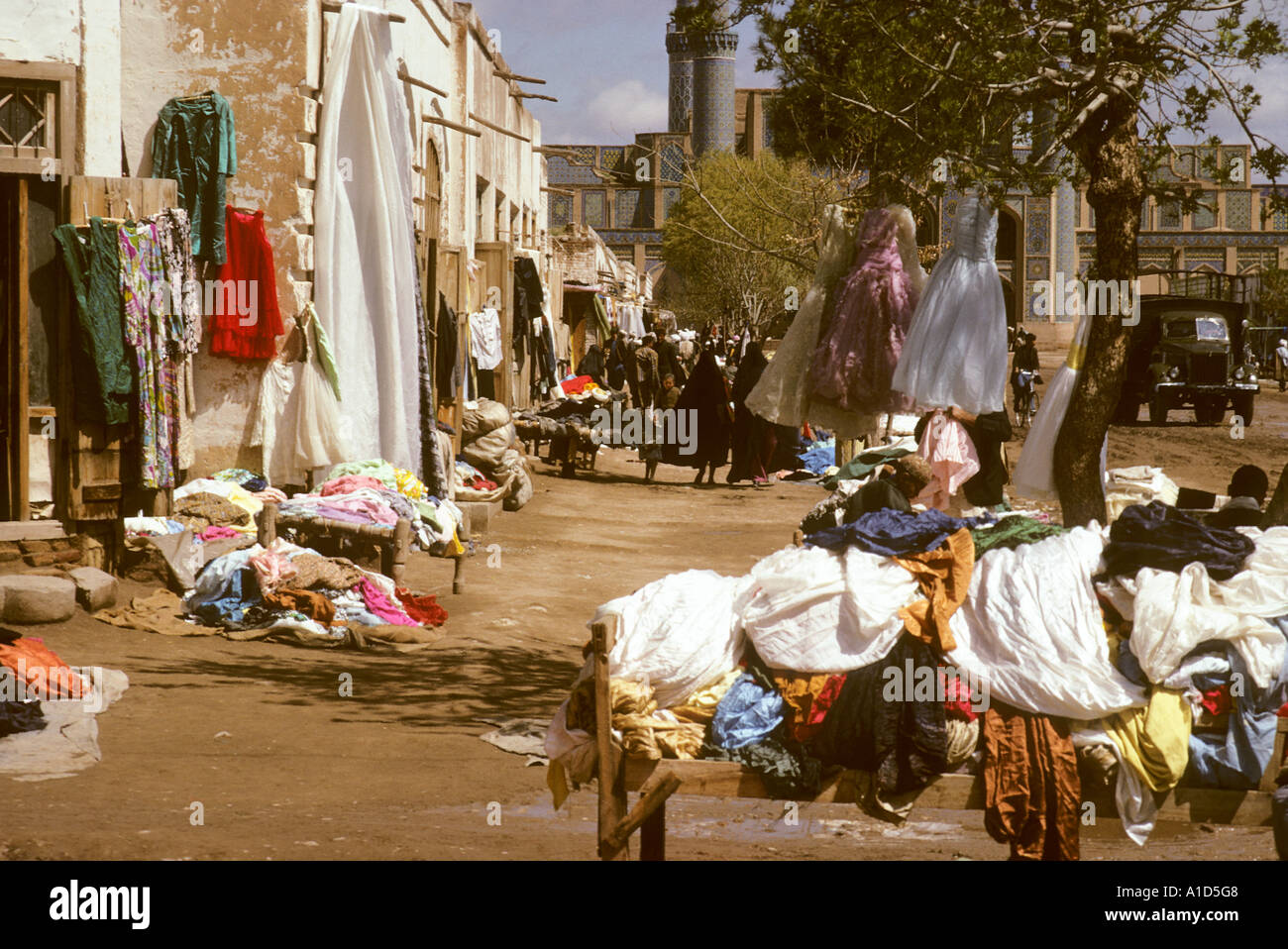Street market 2nd hand second clothe table bench haggle barter trade ...