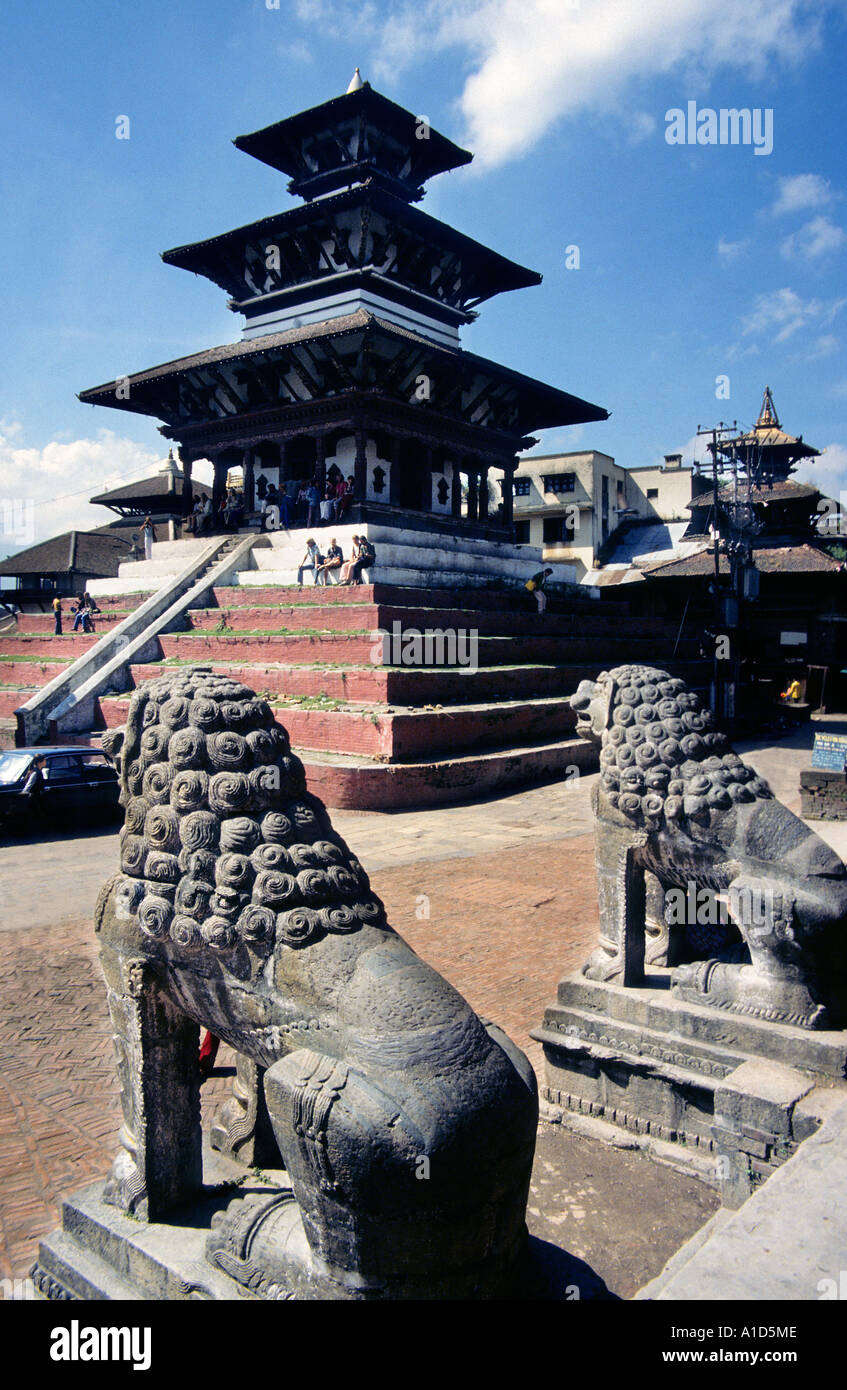temple Durbar Square Kathmandu valley steps Nepal Asia stone lion ...