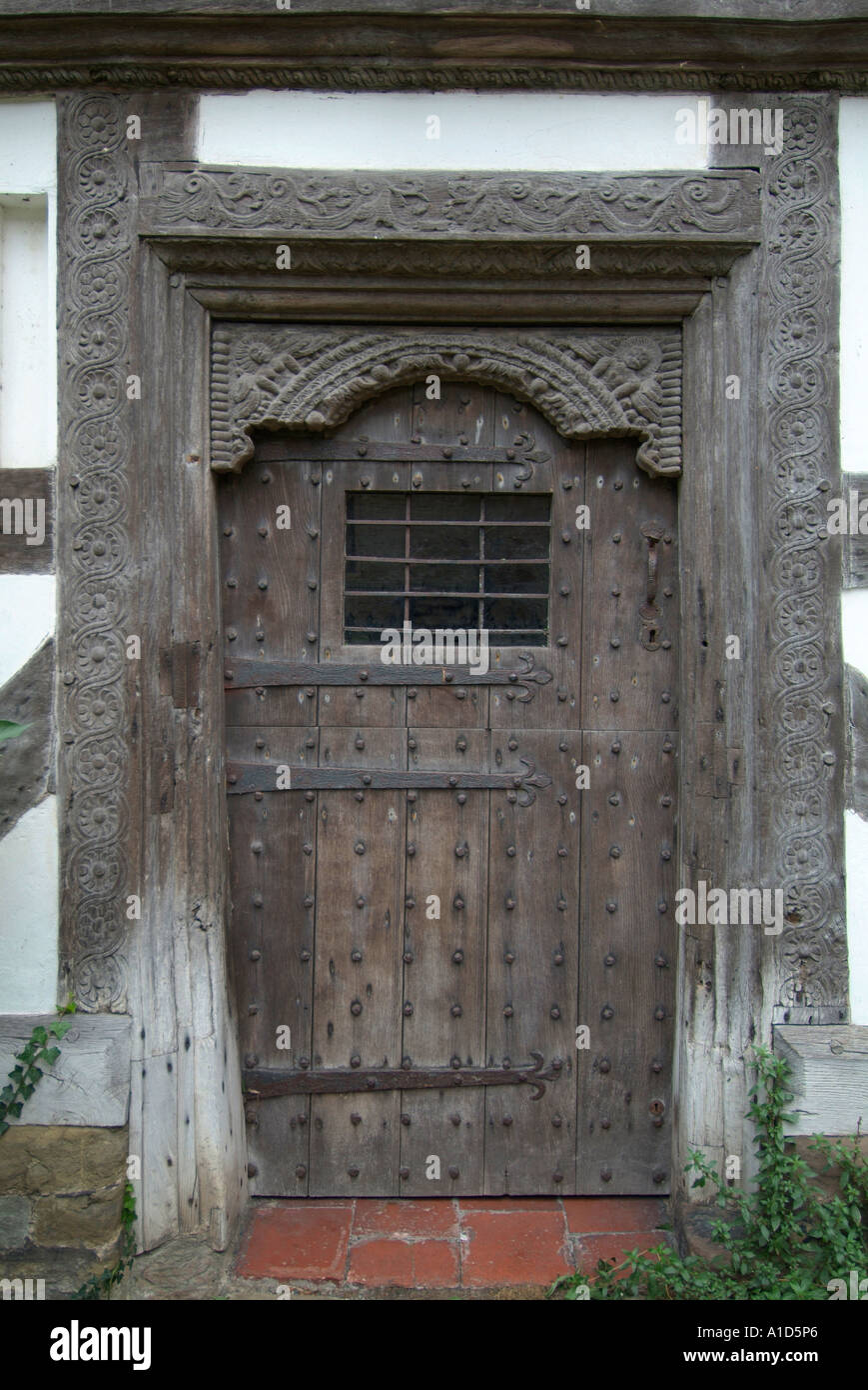Front door stone step Tudor Elizabethan black white half timber ...