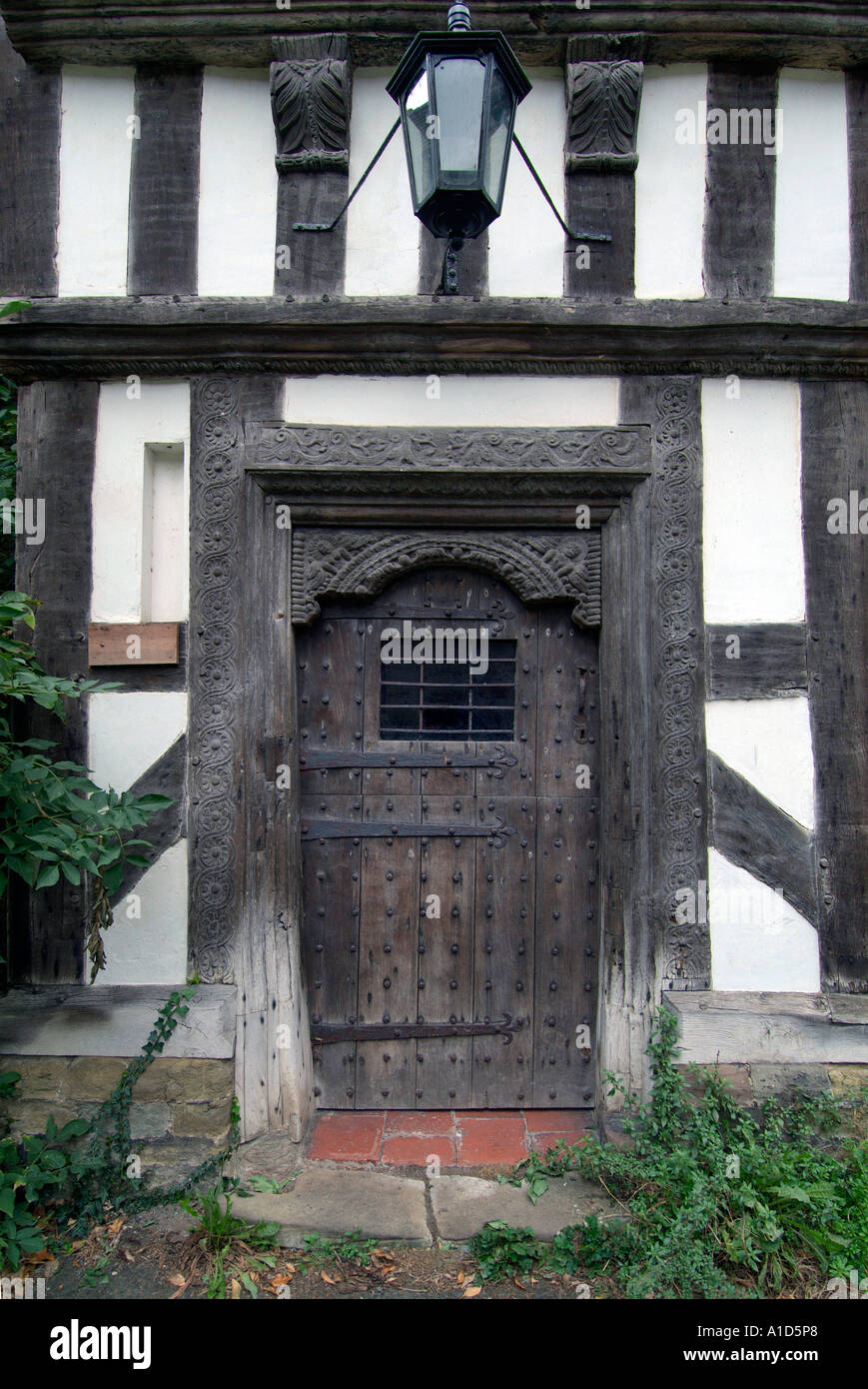 Front door stone step Tudor Elizabethan black white half timber ...