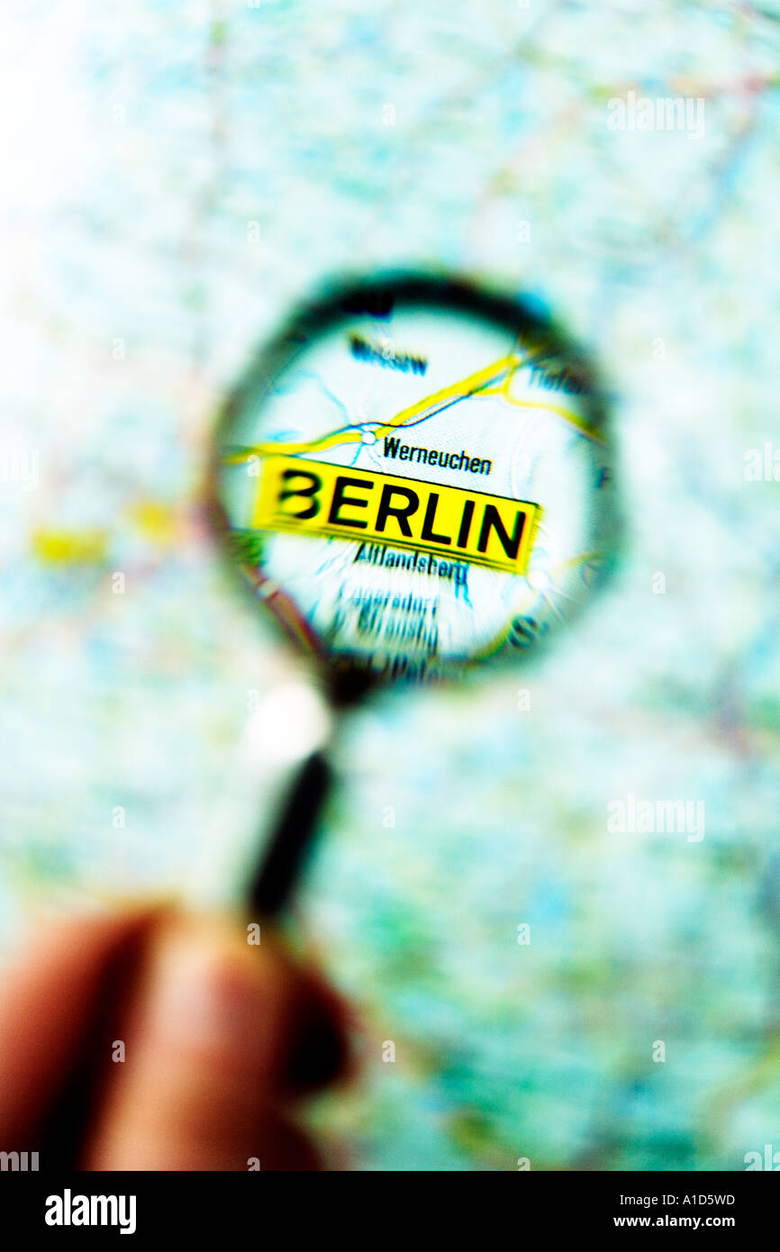 berlin map, under magnifying glass Stock Photo - Alamy