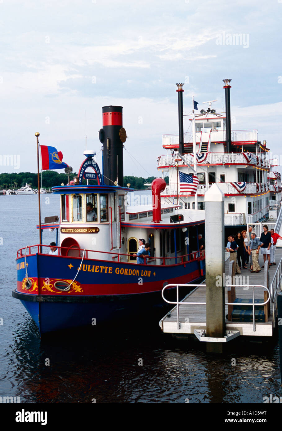 Visitors to Savannah boarding a boat for a tour of the historic center ...