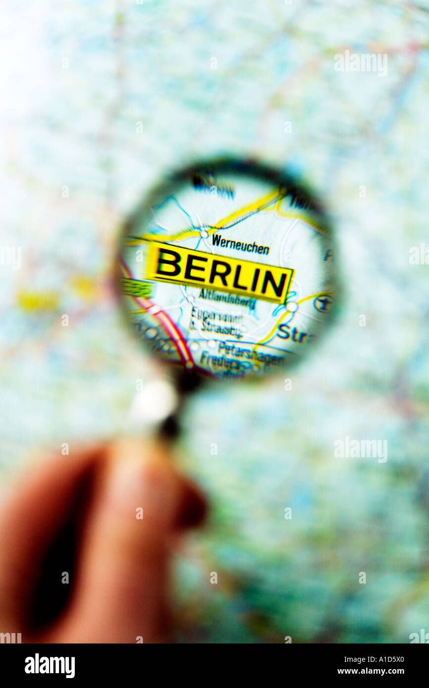 Map of berlin under magnifying glass hi-res stock photography and ...