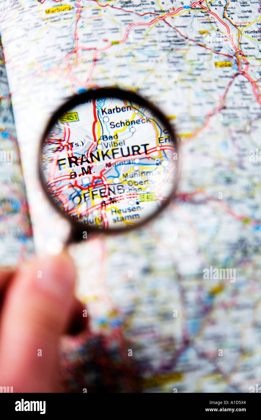 frankfurt map, under magnifying glass Stock Photo - Alamy