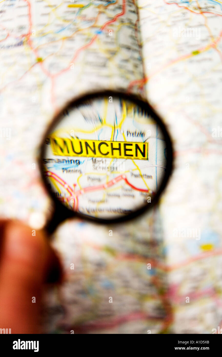 munchen map under magnifying glass Stock Photo - Alamy