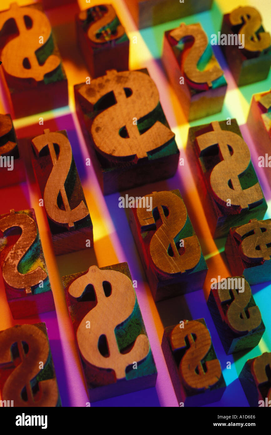 Wooden Dollar Sign Type Blocks Stock Photo - Alamy