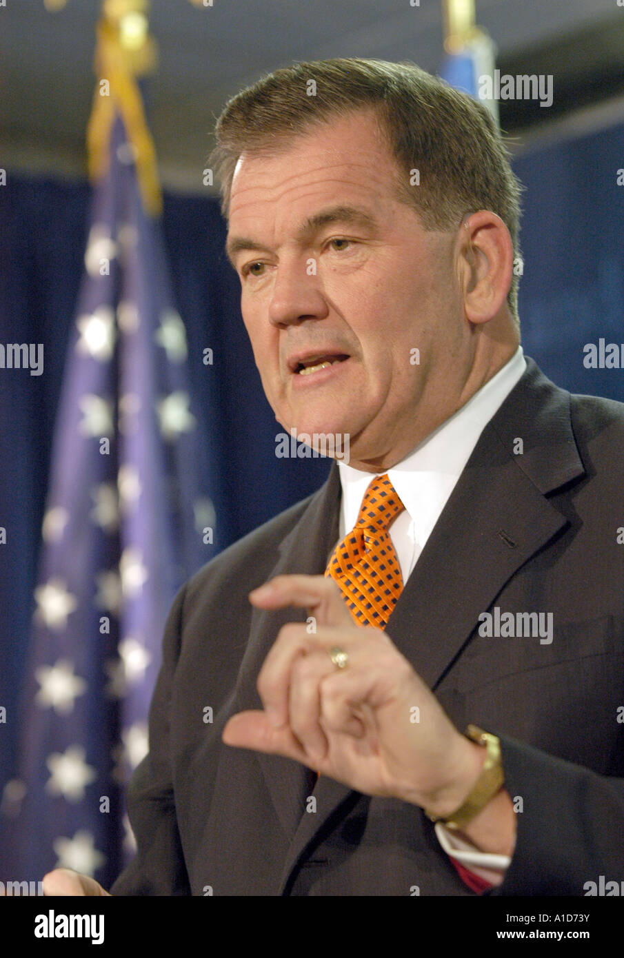Homeland Security chief Tom Ridge speaks in Washington D C Stock Photo ...