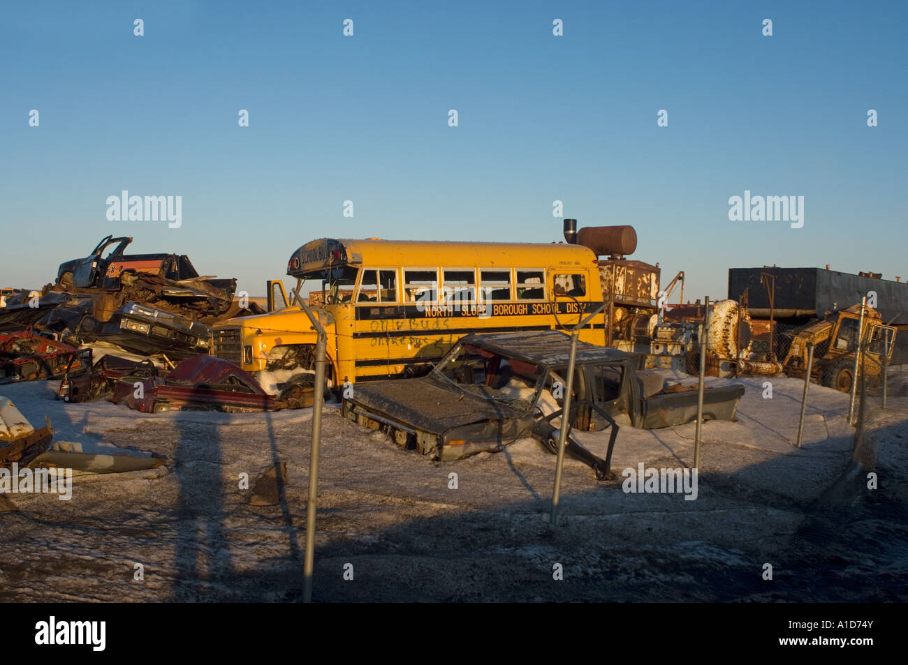 junkyard in the Inupiat village of Point Barrow along the Arctic coast ...