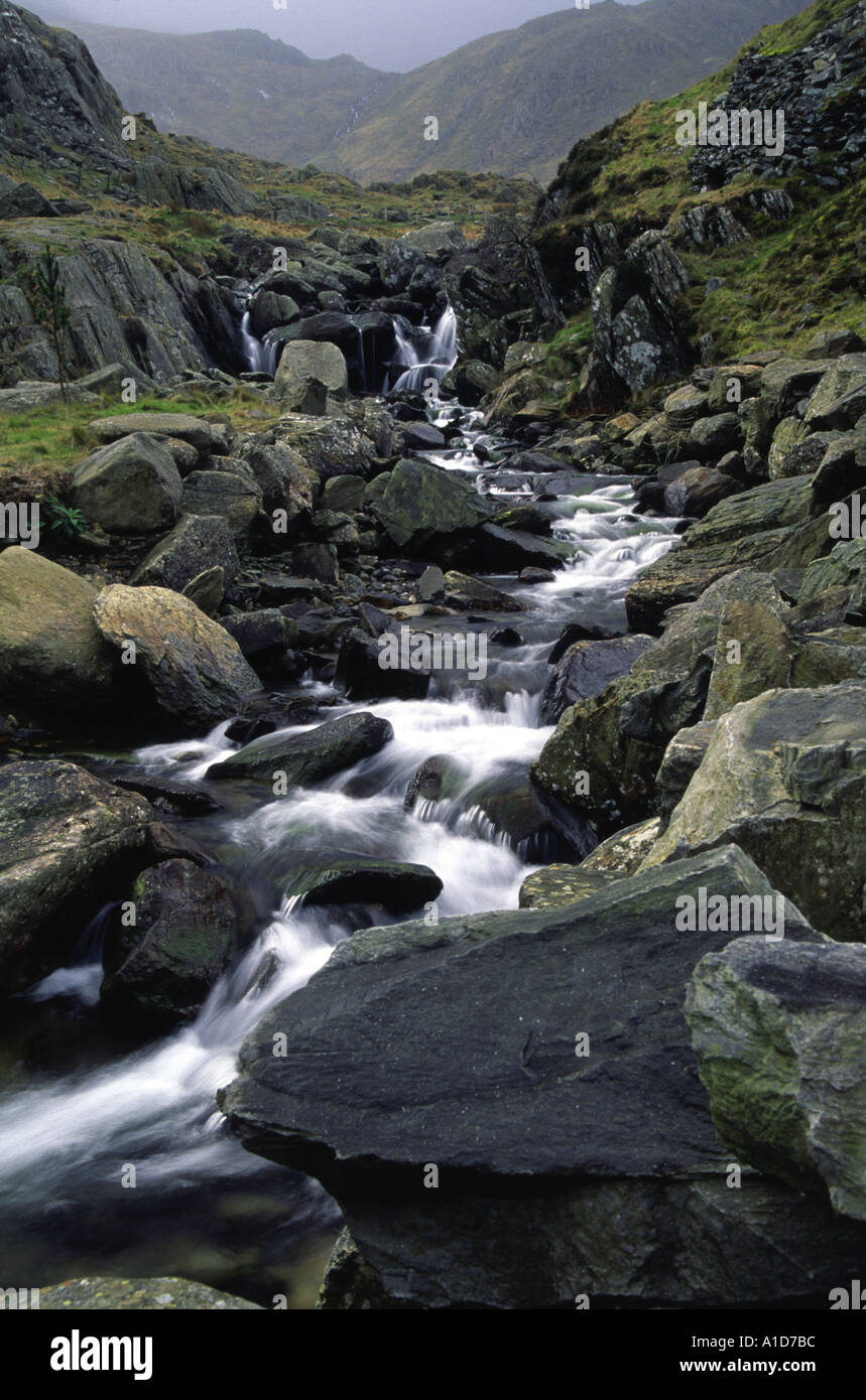 Landscape Waterfall Running into Llyn Ogwen Lake Ogwen Valley Snowdonia ...