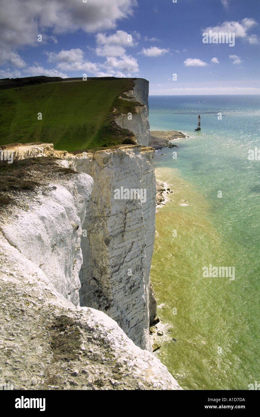 Cliff edge looking east towards Beachy Head Lighthouse, Beachy Head ...