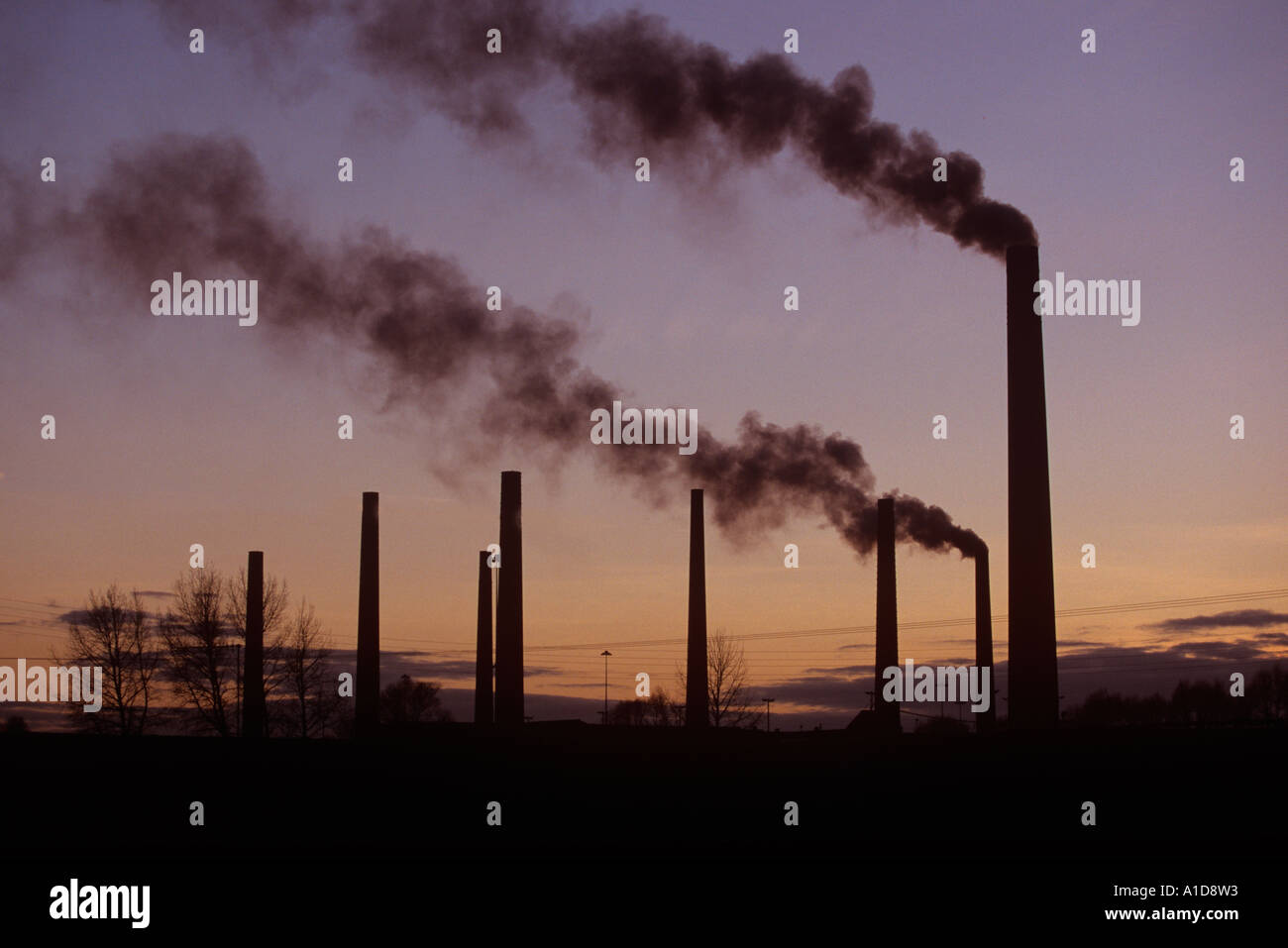 Factory Chimneys Smoking Brick Works Stock Photo - Alamy
