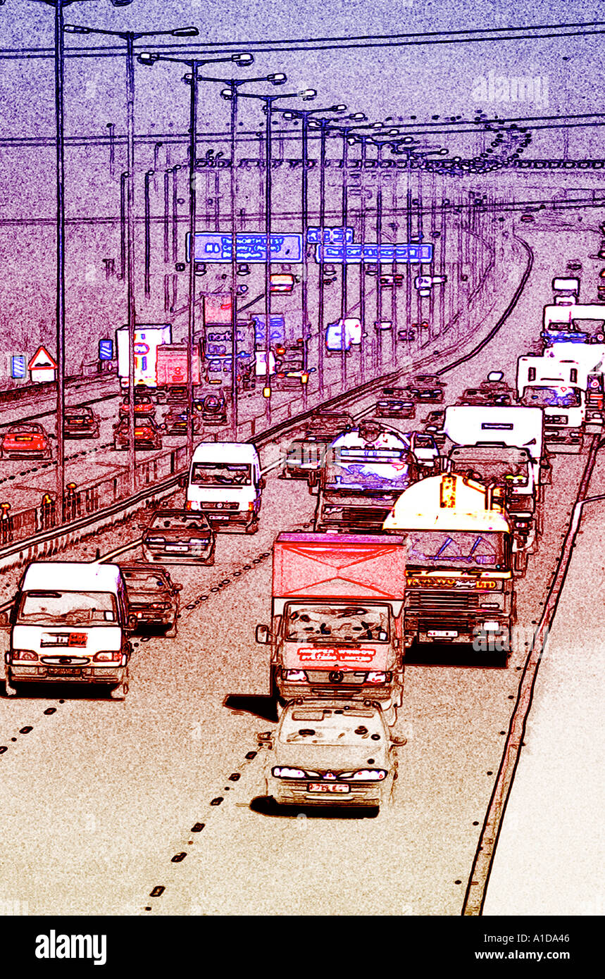 Motorway traffic M1 M6 junction UK Stock Photo - Alamy