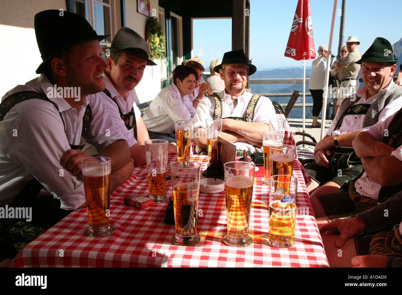 Beer drinking Bavarian Men at Oktoberfest in Munich Germany Stock Photo ...