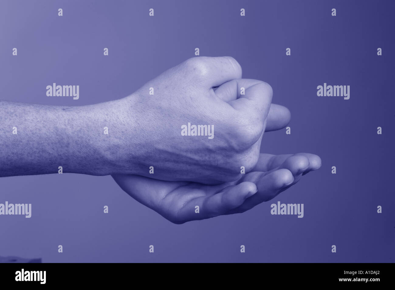 Hand hitting fist into palm to make a point Stock Photo - Alamy