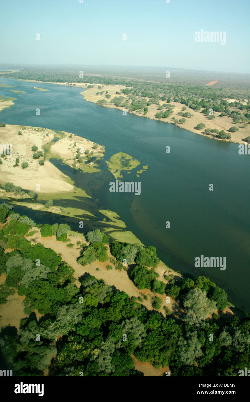 Aerial view of the Zambezi River dividing Zambia and Zimbabwe Stock ...