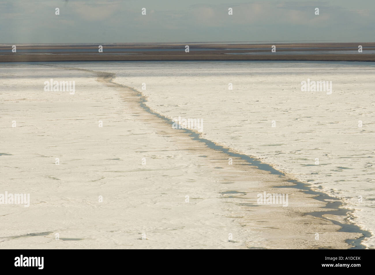 aerial view of spring ice breakup along the coast east of Point Barrow ...