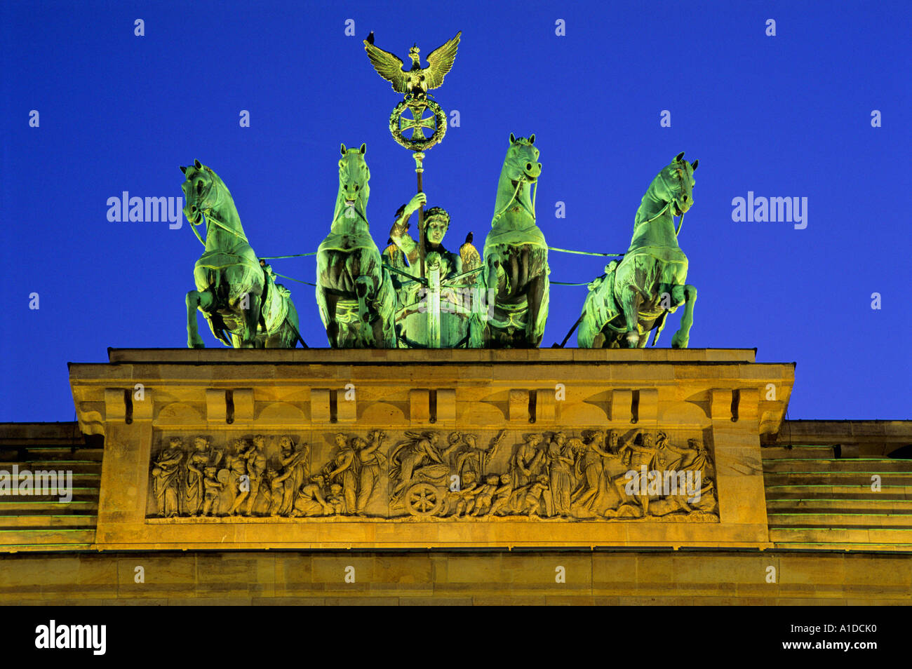 Quadriga statue on top of Brandenburg Gate Berlin Central Europe Stock ...