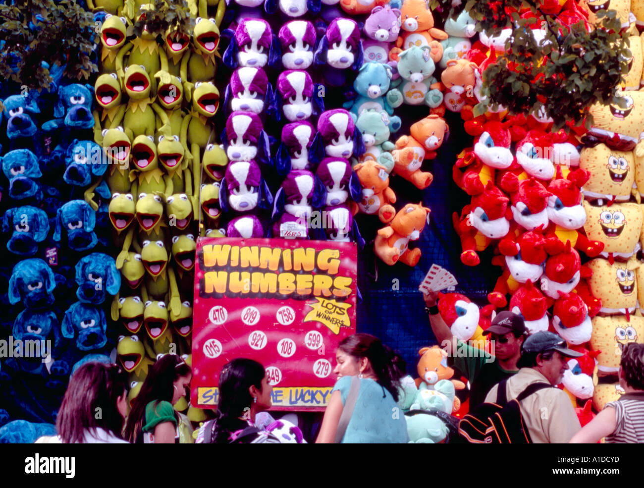 Rack of cuddly toys adorn a stall at the Moomba River Festival ...