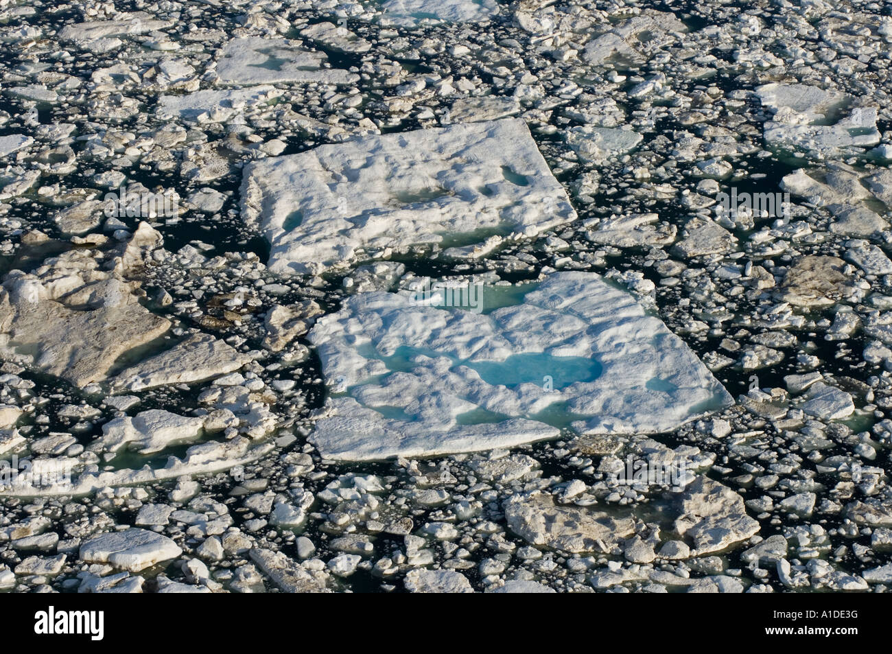 aerial of multi layer ice during spring breakup off the National ...