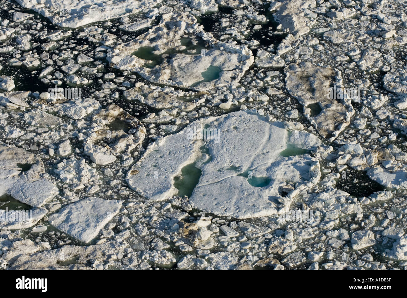 aerial of multi layer ice during spring breakup off the National ...
