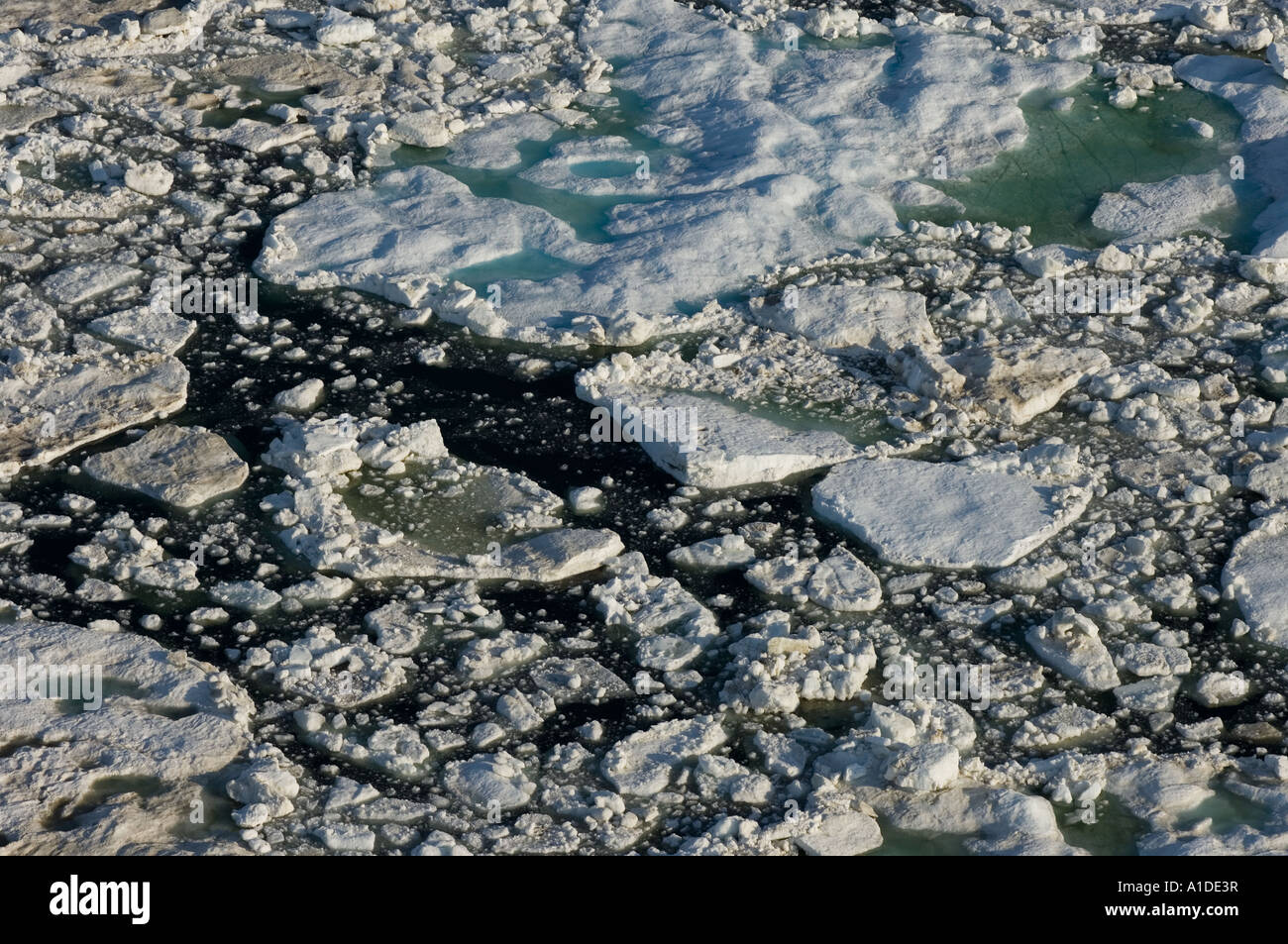 aerial of multi layer ice during spring breakup off the National ...