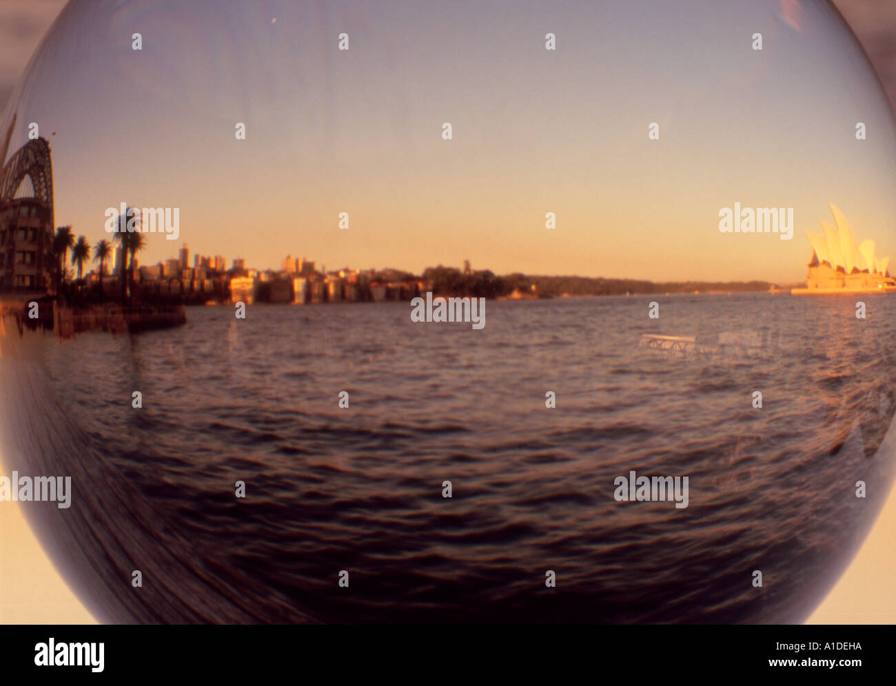Abstract view of Sydney Opera House and the Harbour Bridge through a ...