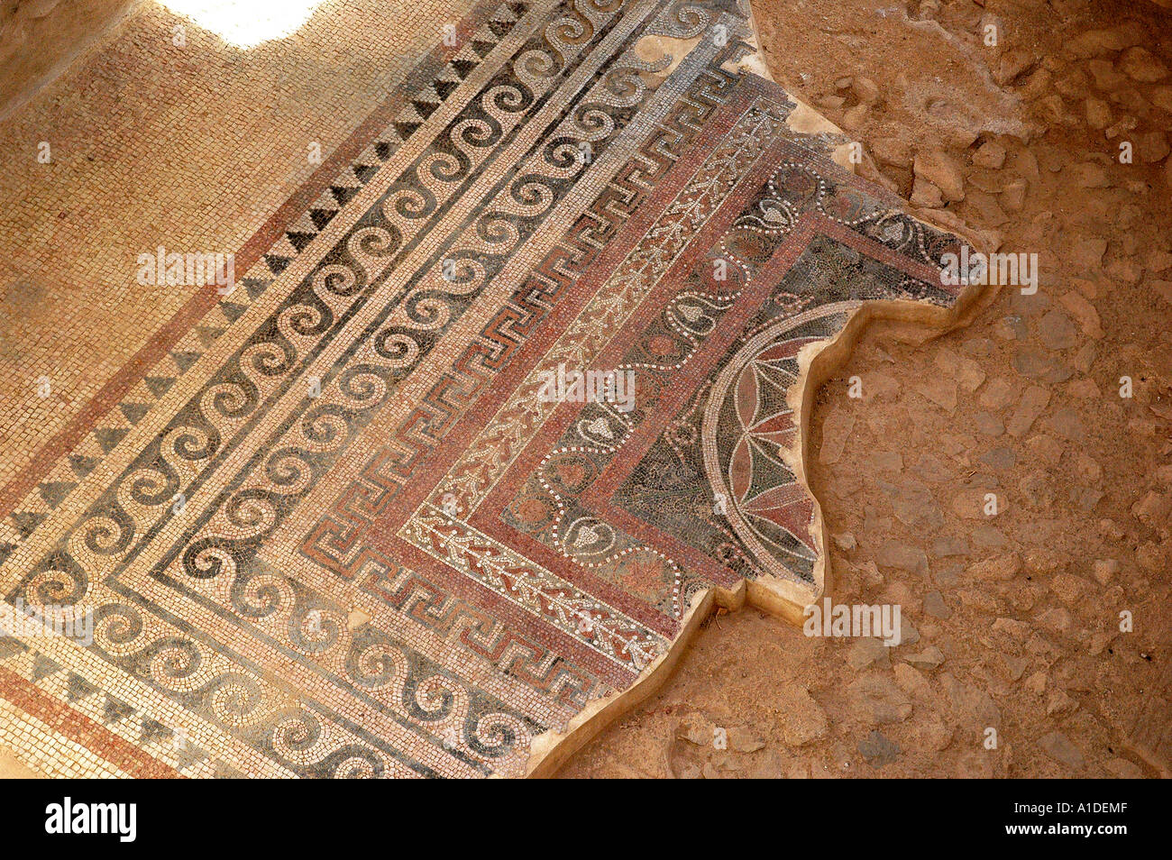 Mosaic floor in a ritual bath (Mikva) in Masada Stock Photo - Alamy