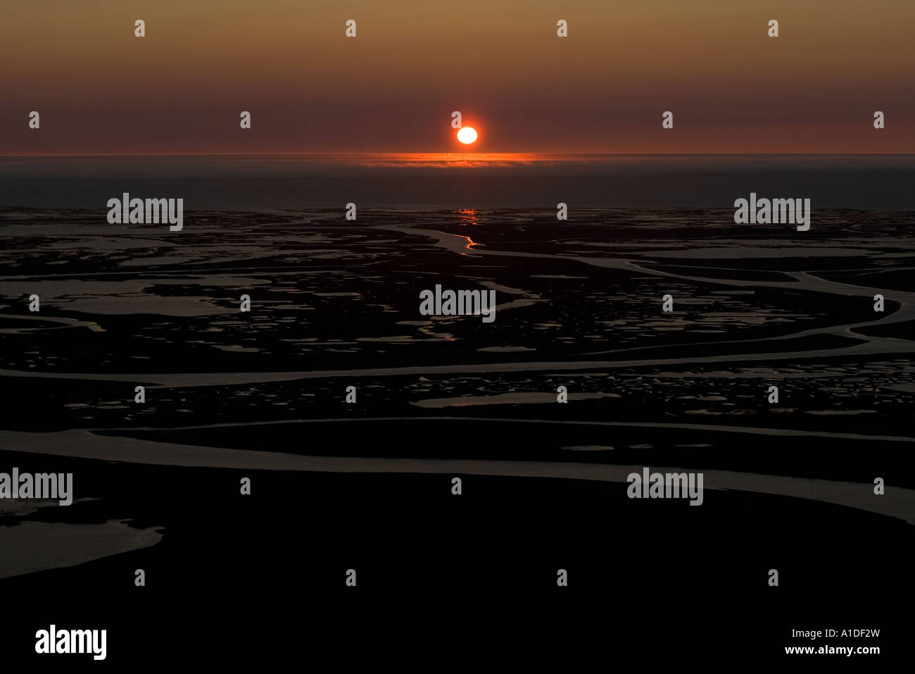 aerial of a sunset over the Colville River delta National Petroleum ...