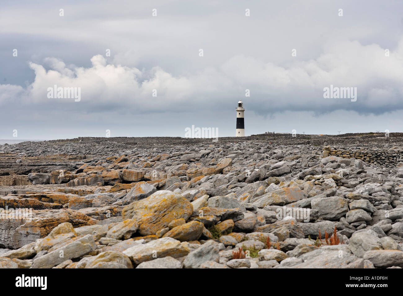 The lighthouse viewed from Finnish Rock, Inis Oirr, Aran Islands ...
