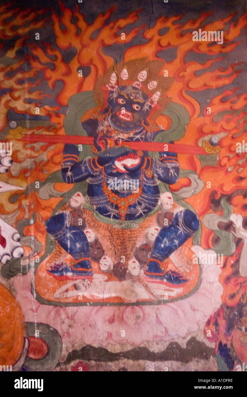 Mahakala buddhist angry guardian temple mural paintings in Thiksey ...