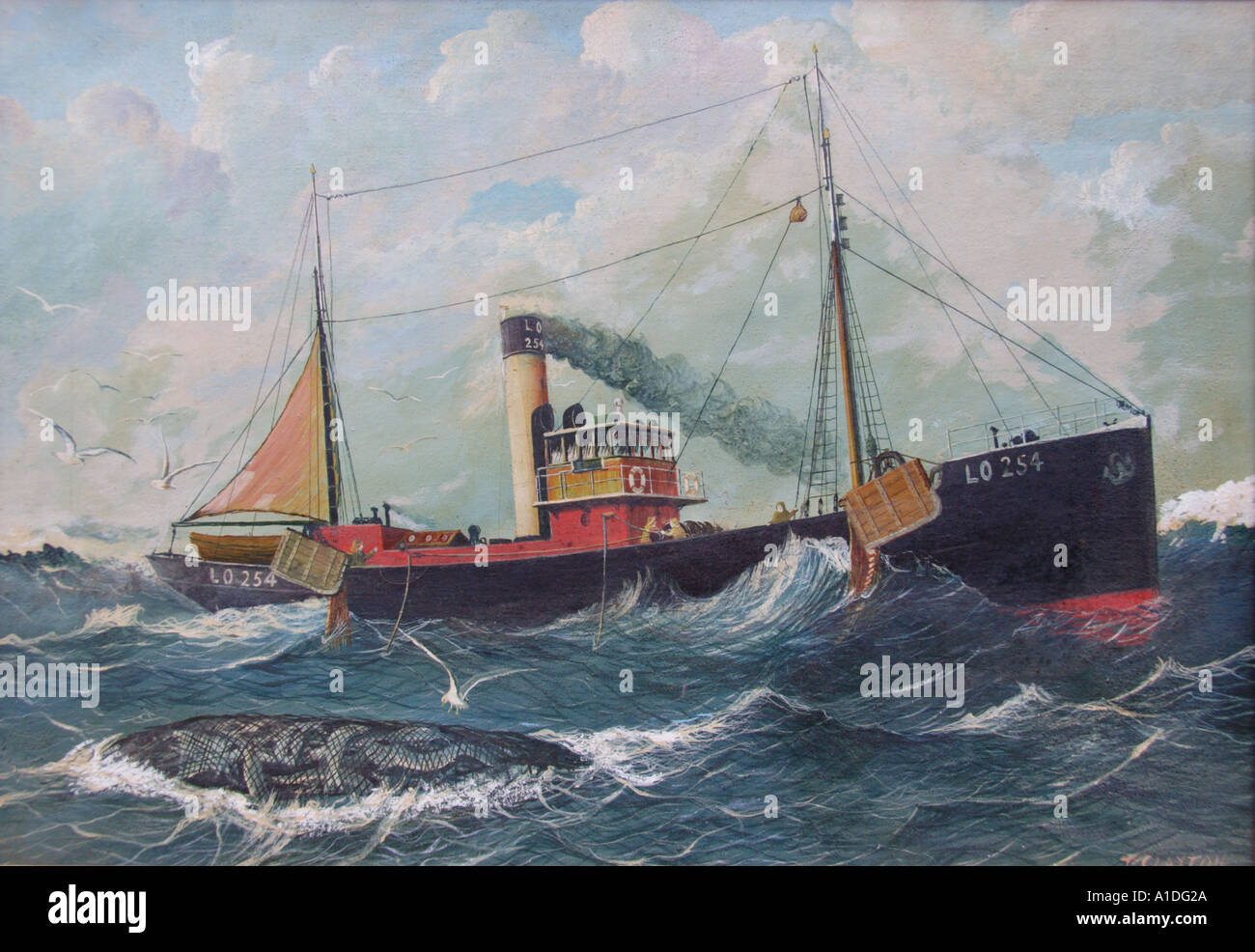 Trawler Fishing at Sea Painting The Arts Wales Stock Photo - Alamy
